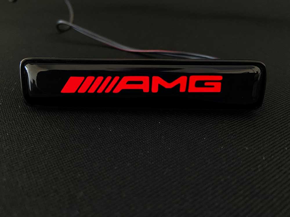 AMG Style Front Grille with Red LED Illuminated Logo Badge Emblem for ...